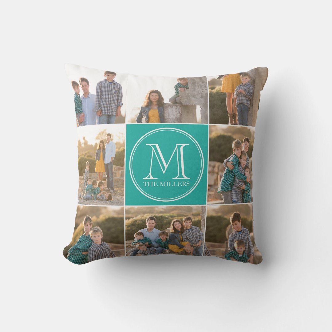 Editable Background Color Custom Monogram Photo Throw Pillow | Zazzle