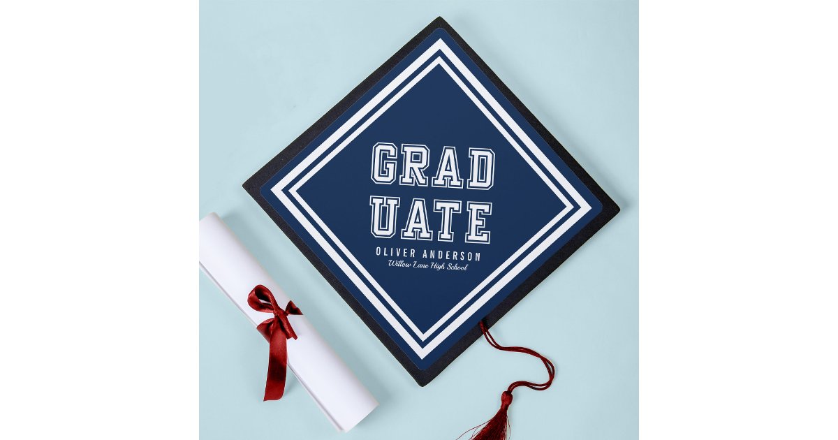 Editable Background Color Varsity Graduate Graduation Cap Topper | Zazzle