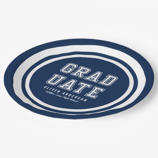 Editable Background Color Varsity Graduate Paper Plates | Zazzle