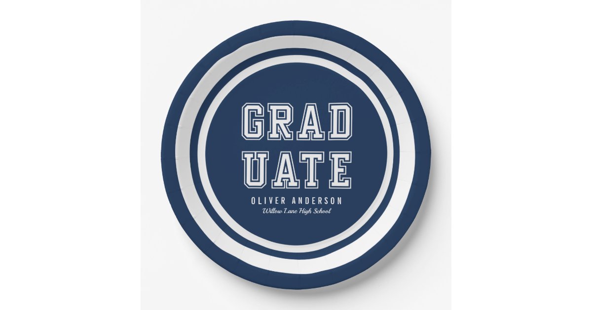 Editable Background Color Varsity Graduate Paper Plates | Zazzle