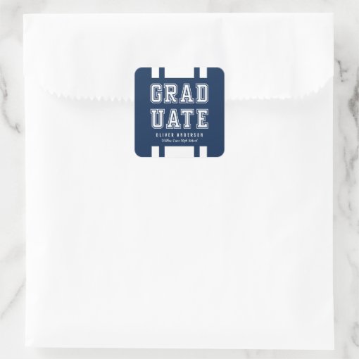 Editable Background Color Varsity Graduate Square Sticker | Zazzle