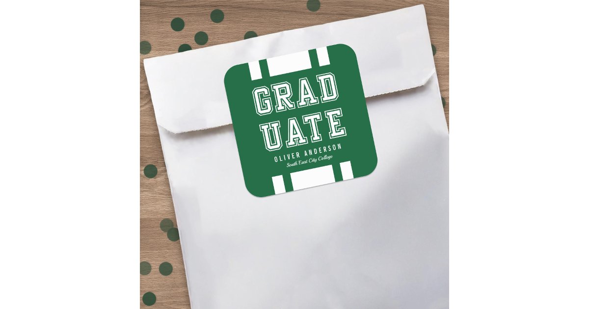 Editable Background Color Varsity Graduate Square Sticker | Zazzle