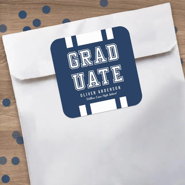 Editable Background Color Varsity Graduate Square Sticker | Zazzle