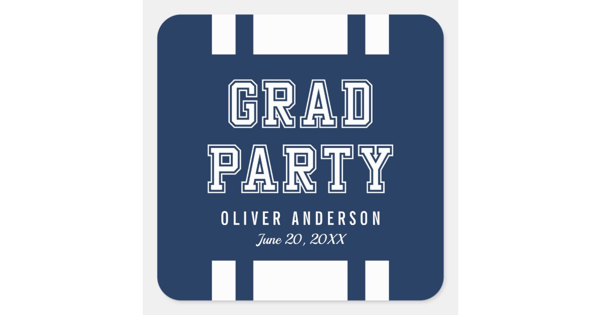 Editable Background Color Varsity Graduation Party Square Sticker | Zazzle