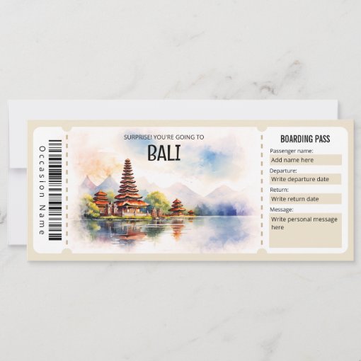 Editable Bali Plane Boarding Pass Ticket Invitation | Zazzle