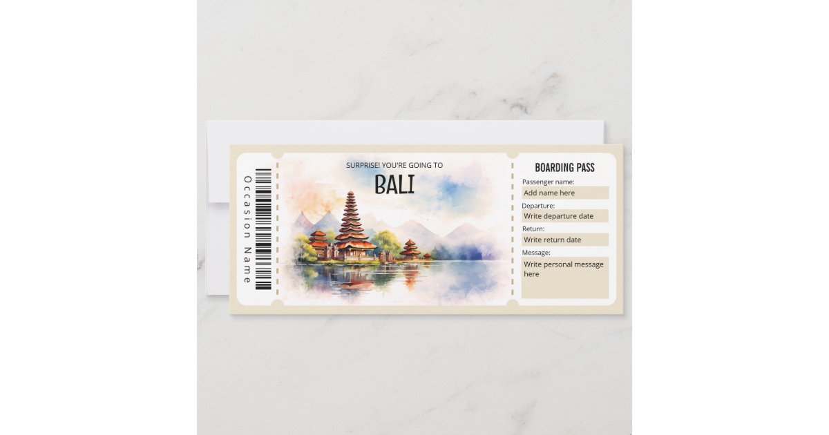 Editable Bali Plane Boarding Pass Ticket Invitation | Zazzle