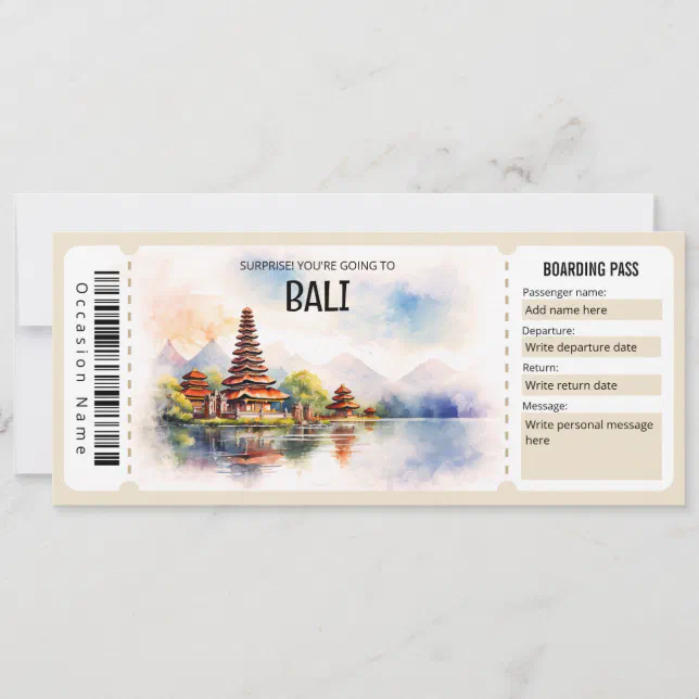 Editable Bali Plane Boarding Pass Ticket Invitation | Zazzle