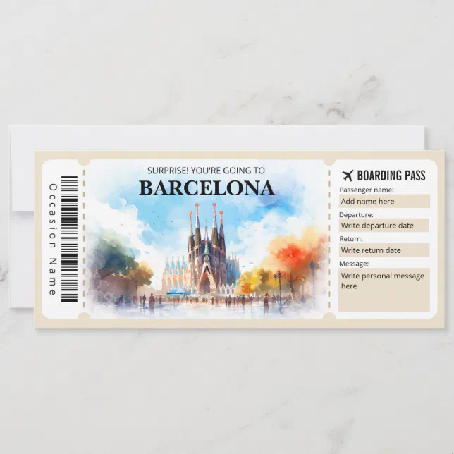 Editable Barcelona Spain Plane Boarding Pass Invitation | Zazzle