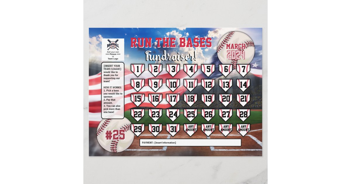 Editable Baseball Calendar Fundraiser Flyer USA Invitation | Zazzle