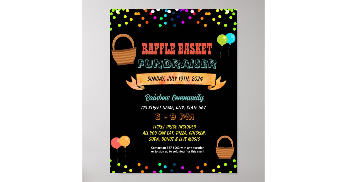 Editable Basket Raffle Fundraiser Flyer Poster | Zazzle