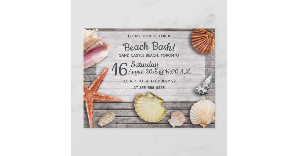 Editable Beach Bash Shells Party Invitation | Zazzle