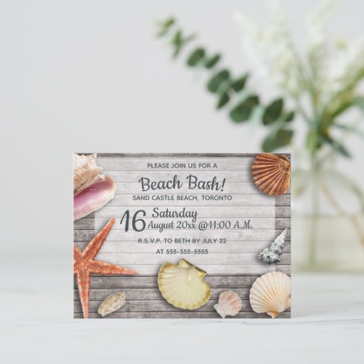 Editable Beach Bash Shells Party Invitation | Zazzle