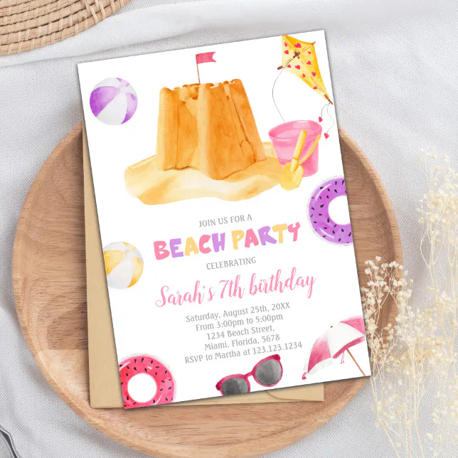 Editable Beach Birthday Invitation | Zazzle