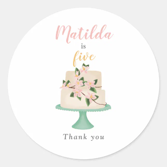 editable birthday cake party thank you classic round sticker | Zazzle