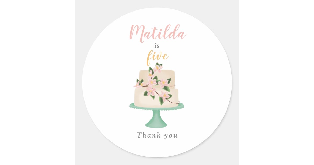 editable birthday cake party thank you classic round sticker | Zazzle