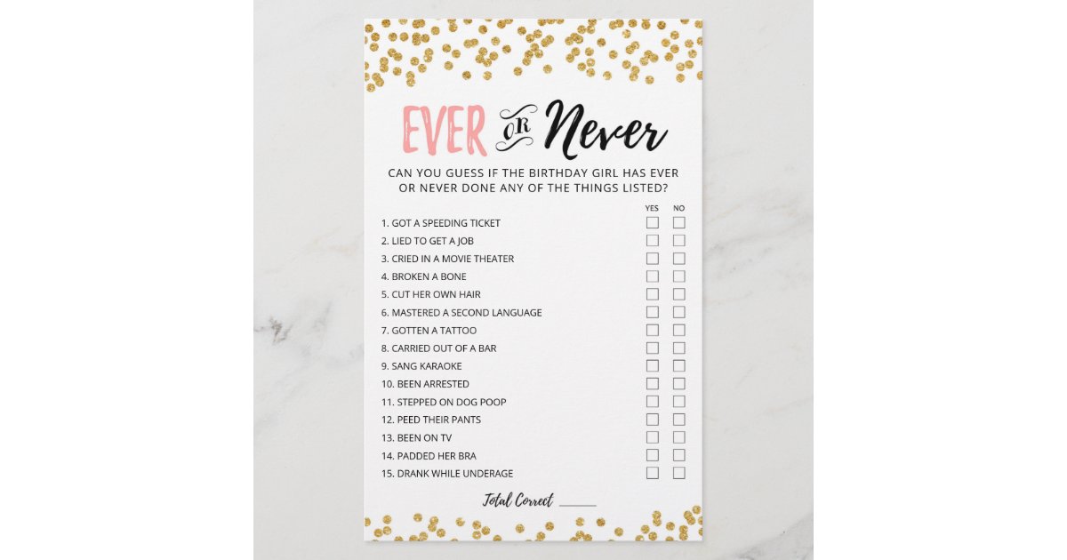 Editable Birthday Ever or Never Birthday Game | Zazzle