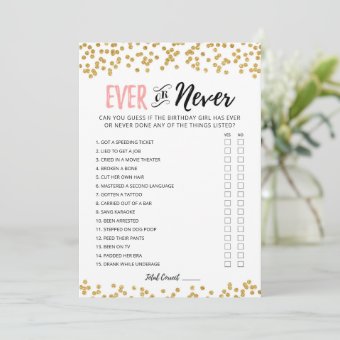Editable Birthday Ever or Never Birthday Game Card | Zazzle