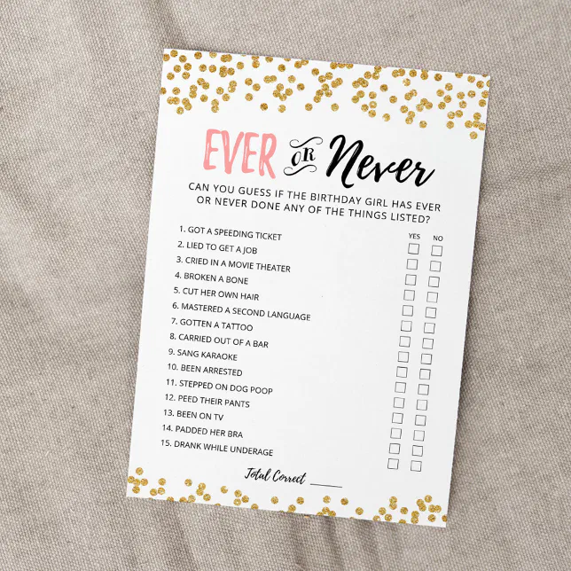 Editable Birthday Ever or Never Birthday Game Card | Zazzle