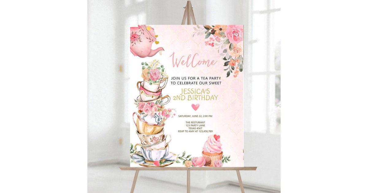 Editable Birthday Tea Party Welcome Sign Birthday | Zazzle