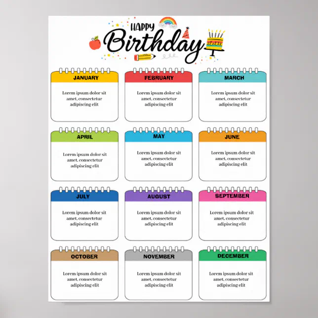 Editable Birthday Tracker template Poster | Zazzle