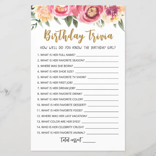 Editable Birthday trivia Birthday party game | Zazzle