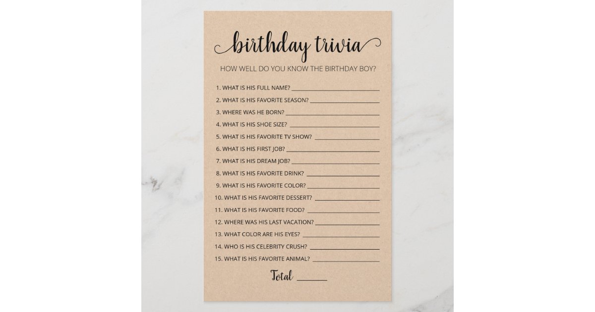 Editable Birthday trivia Birthday party game | Zazzle