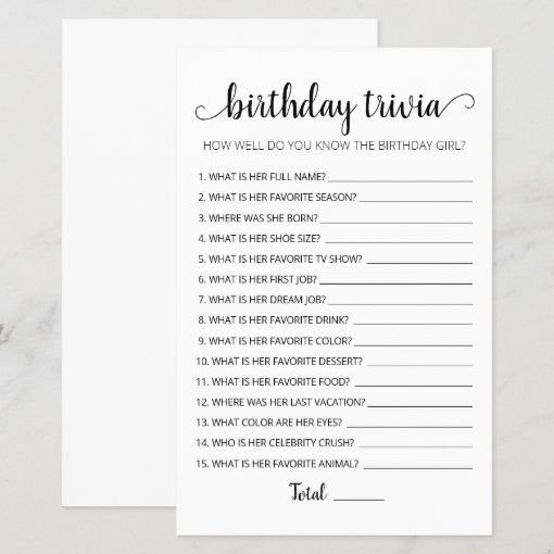 Editable Birthday trivia Birthday party game | Zazzle