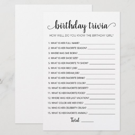 Editable Birthday trivia Birthday party game | Zazzle