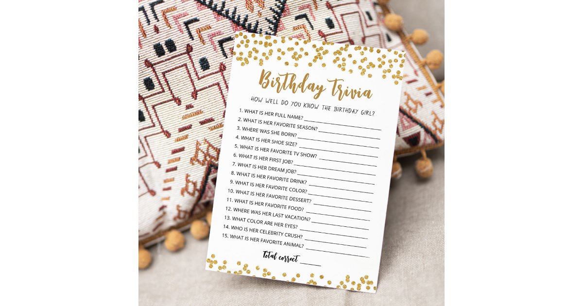 Editable Birthday Trivia game Card | Zazzle