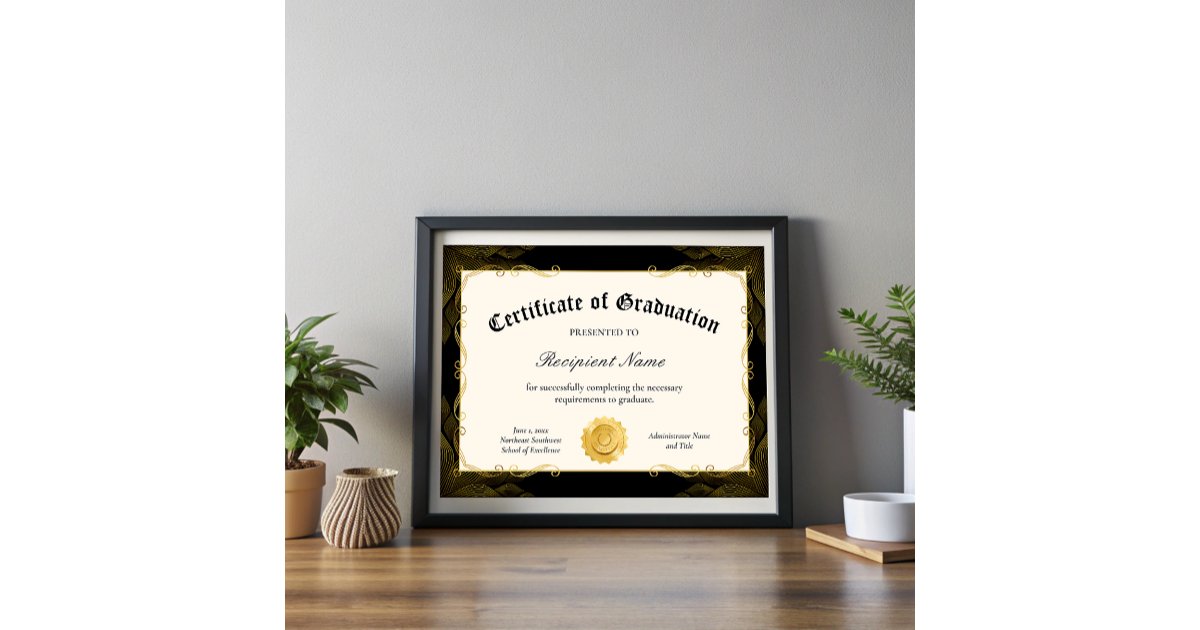 Editable Black Certificate of Graduation Award | Zazzle