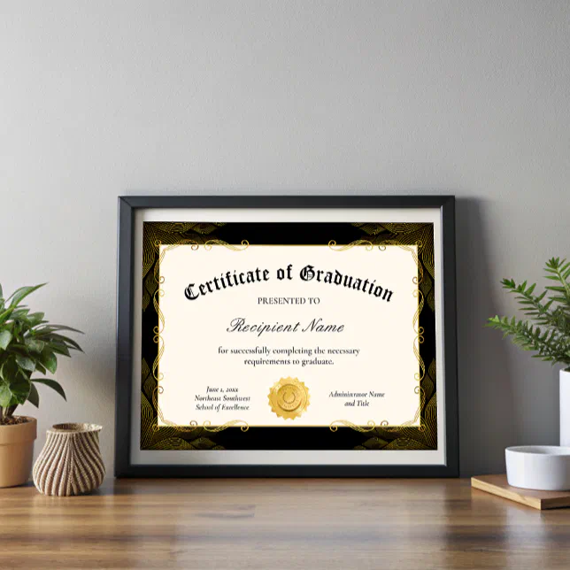 Editable Black Certificate of Graduation Award | Zazzle