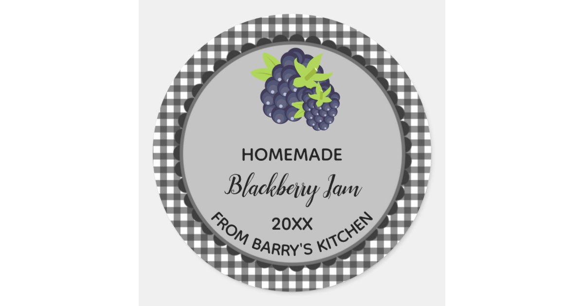 Editable Black Gingham Blackberry Jam Labels | Zazzle