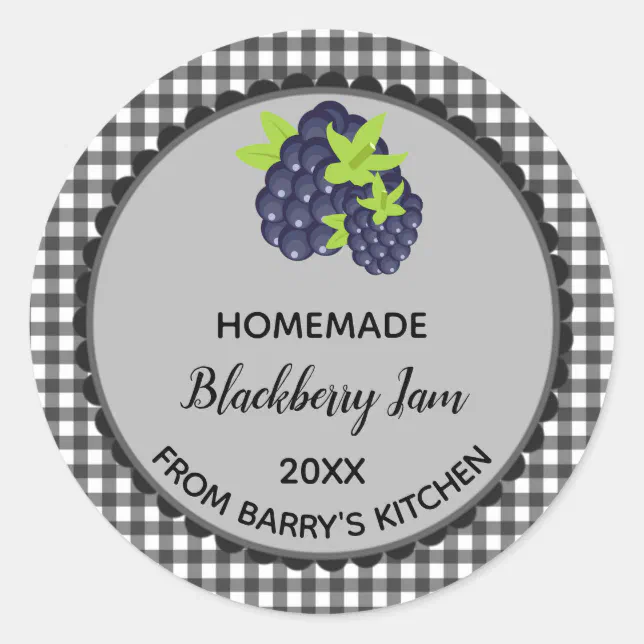 Editable Black Gingham Blackberry Jam Labels | Zazzle