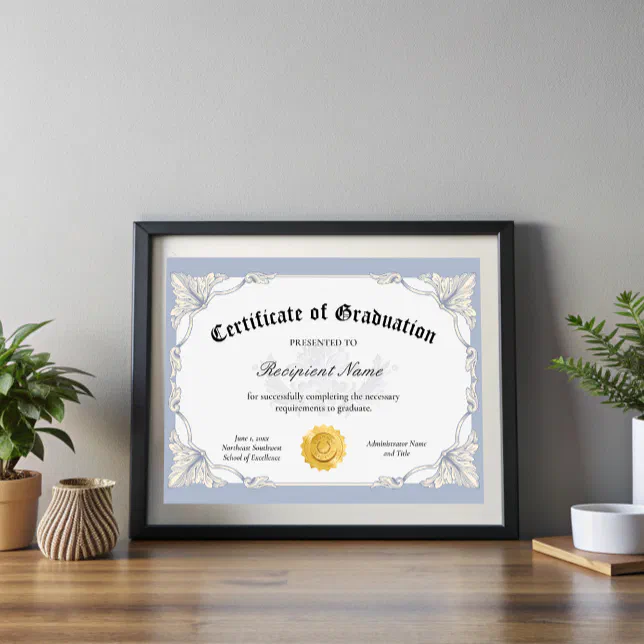 Editable Blue Certificate of Graduation Award | Zazzle