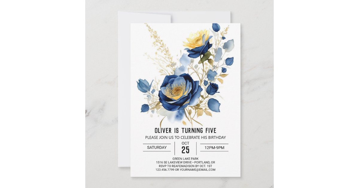 Editable Blue Floral Birthday Invitation | Zazzle