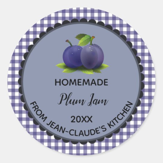 Editable Blue Gingham Plum Jam Label Stickers | Zazzle.com