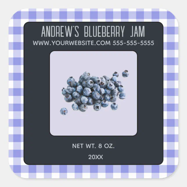 Editable Blueberry Jam Square Sticker | Zazzle