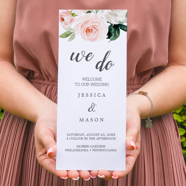 Editable Blushing Blooms Trifold Wedding Program Flyer | Zazzle