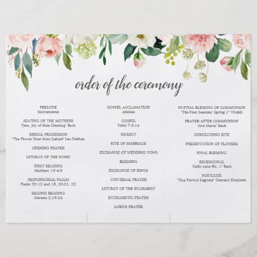 Editable Blushing Blooms Trifold Wedding Program Flyer | Zazzle