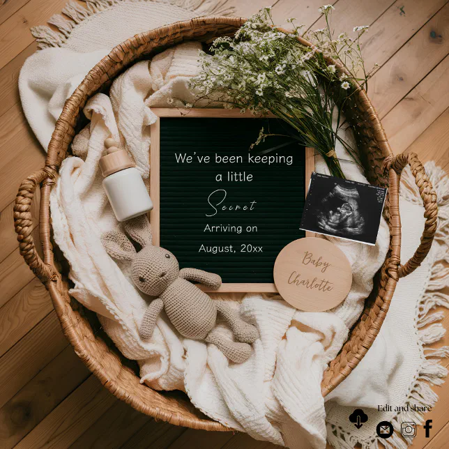 Editable boho neutral pregnancy announcement | Zazzle