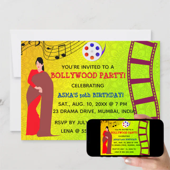 Editable Bollywood Birthday Party Invitation | Zazzle