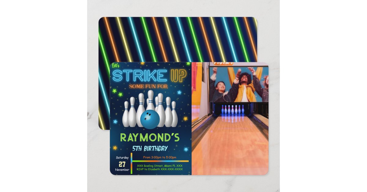 Editable Bowling Photo Invitation | Zazzle