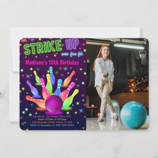 Editable Bowling Photo Invitation | Zazzle