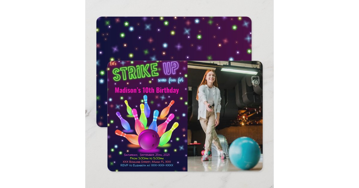 Editable Bowling Photo Invitation | Zazzle