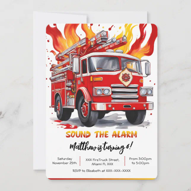 Editable Boy Fire Truck Birthday Invitation | Zazzle