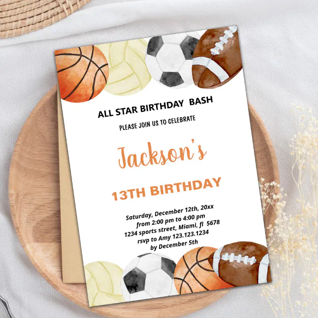 Editable Boys All-Star Game Day Party Invite | Zazzle