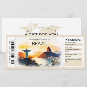 Editable Brazil Plane ticket Rio Boarding Pass Invitation | Zazzle