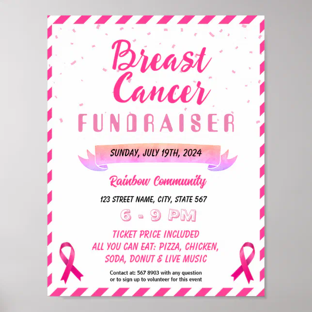 Editable Breast Cancer Benefit Fundraiser template Poster | Zazzle