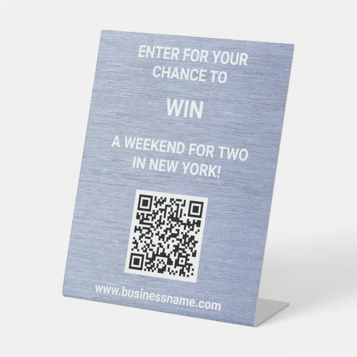 Editable Brushed Metal Enter to Win QR Code Pedestal Sign | Zazzle