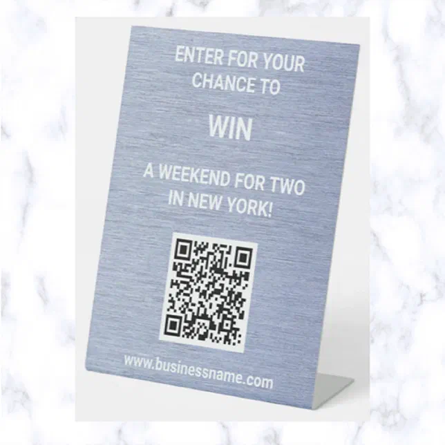 Editable Brushed Metal Enter to Win QR Code Pedestal Sign | Zazzle